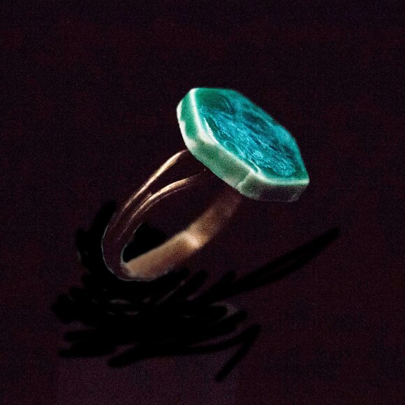 Jewelry | Copper Blue Glazed Polymer Clay Tile Adjustable Hexagon Ring ...